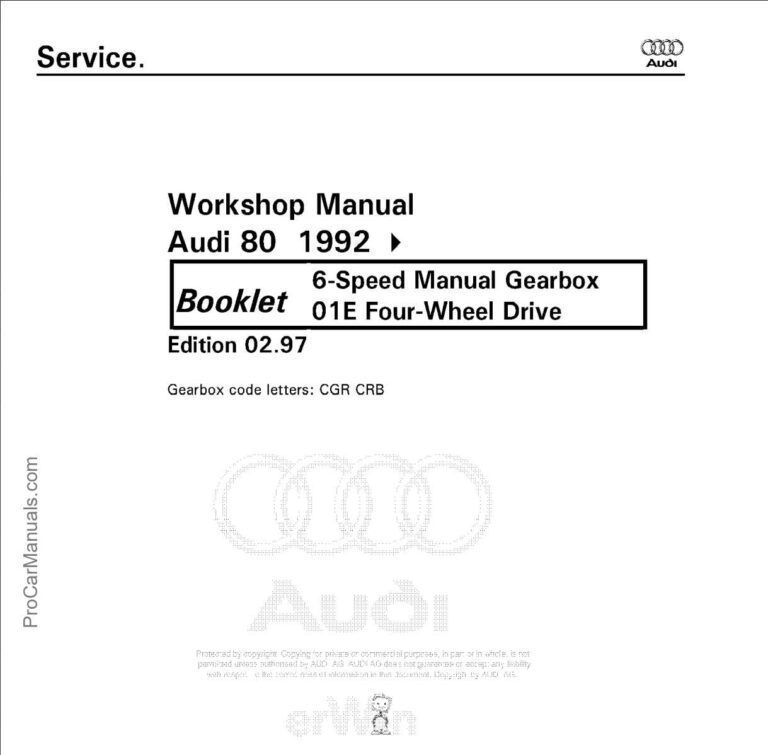 Audi 6-Speed Manual Gearbox 01E Four-Wheel Drive Workshop Manual ...
