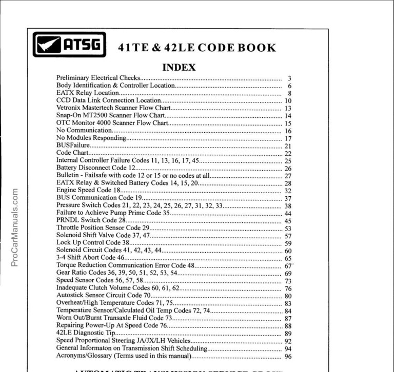 Chrysler 41TE 42LE Diagnostic Code Book – ATSG - DIY & Guides