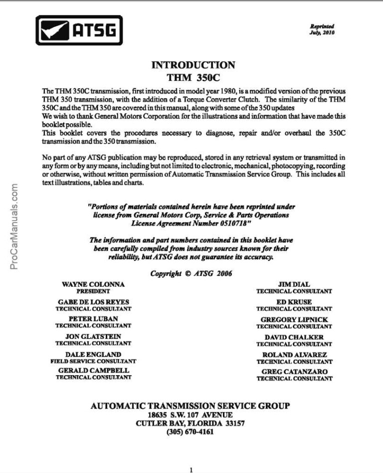 THM 350 350C – ATSG (Automatic Transmission Service Group) - DIY & Guides