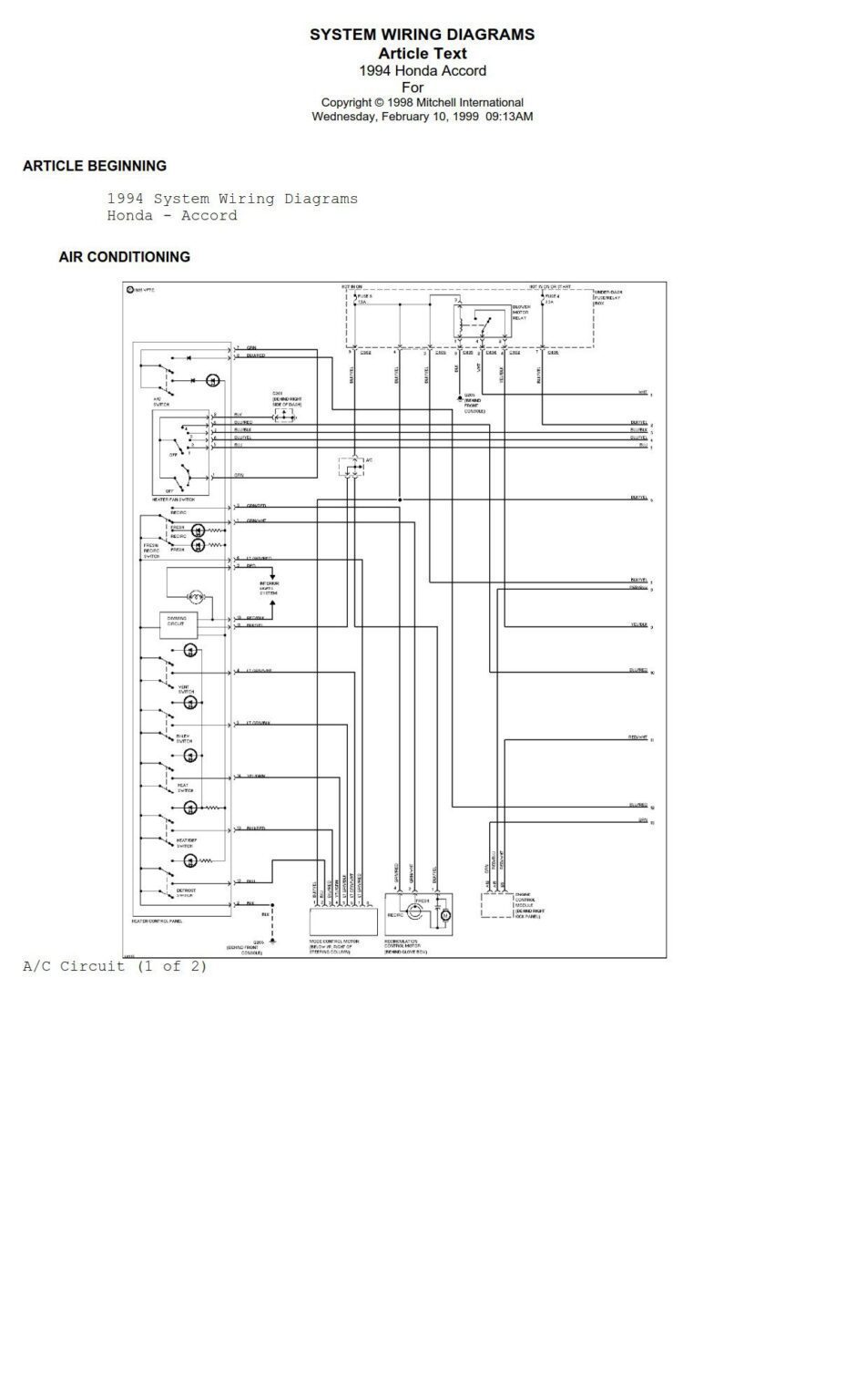 Honda Accord 1994 Electrical Wiring Diagrams - Find Them Here - DIY ...